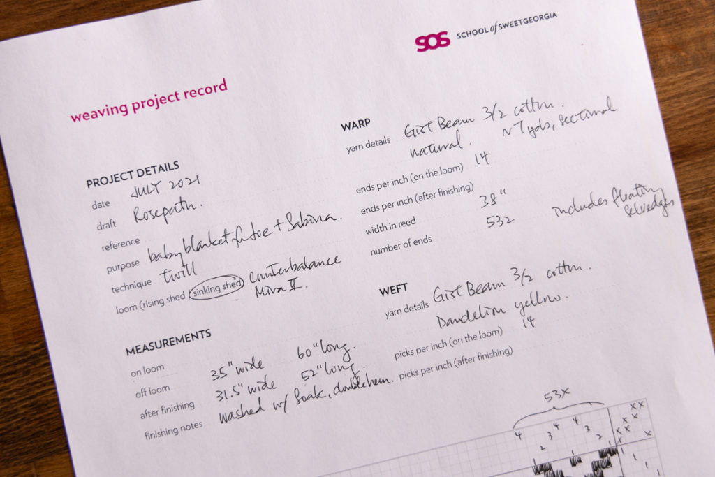 Weaving Project Record Sheet » Resources » School of SweetGeorgia